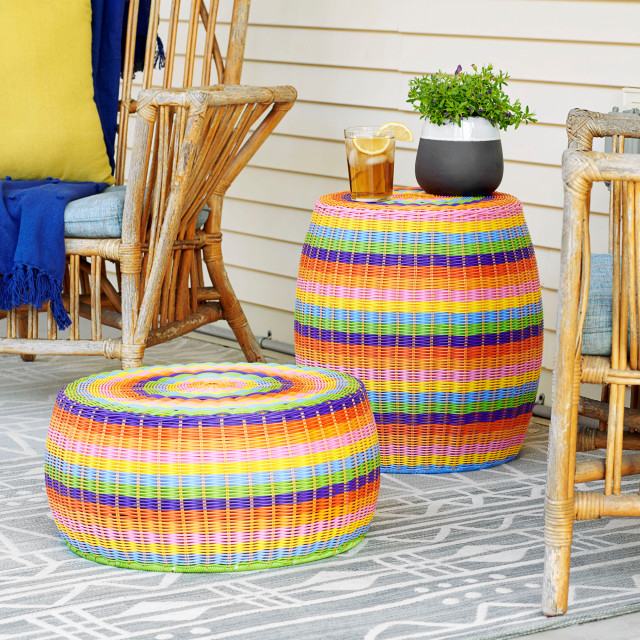 Handwoven Resin Barrel Side Table - Contemporary - Outdoor Side Tables ...