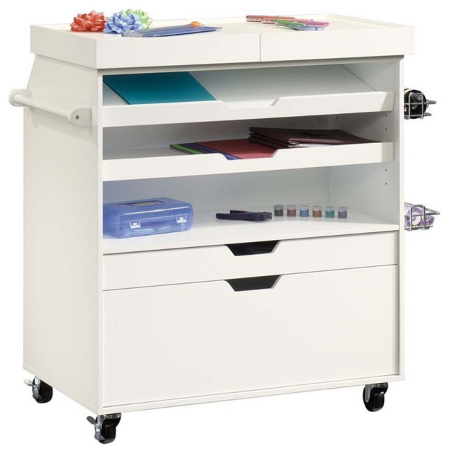 Pemberly Row Craft Cart in Soft White - Transitional - Filing Cabinets ...