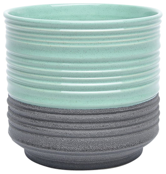 Grooved Glazed Ceramic Planter, Blue And Gray - Contemporary - Outdoor ...