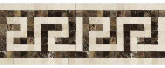 Crema Marfil Marble Polished Greek Key Border Listello w/ Emperador ...