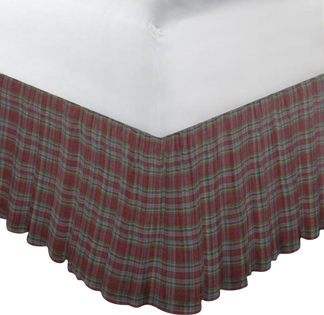 Burgundy Plaid,BlueandGldn Lines Fabric Dust Ruffle Queen - Farmhouse ...