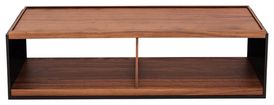 Enza Home Luna Rectangular Wood Coffee Table in Brown/Matte Black ...