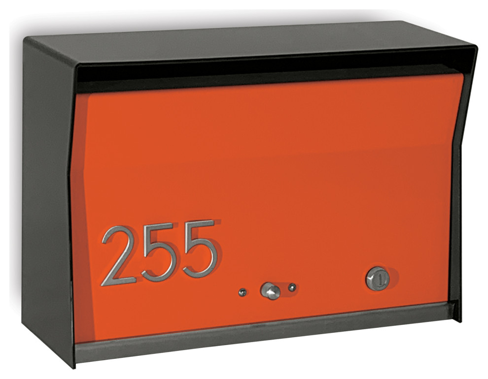RetroBox Locking Modern Wall Mounted Mailbox, in Black and Orange ...