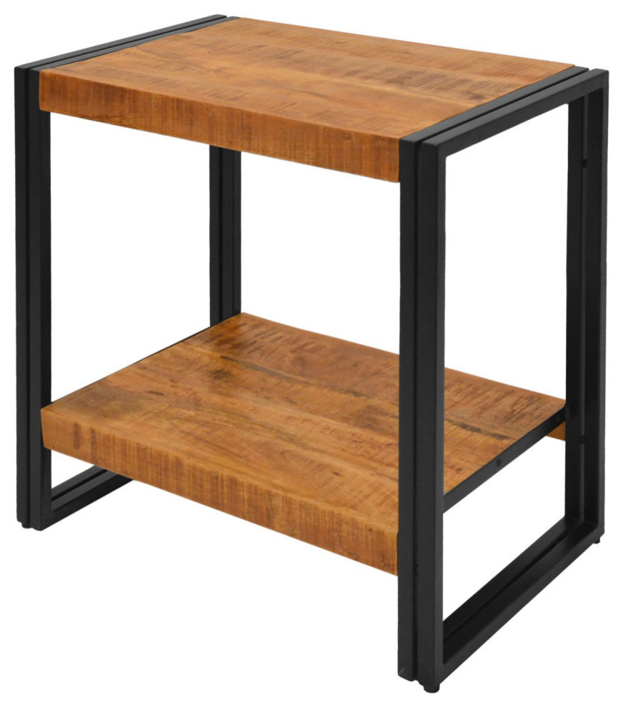 24" Wooden Farmhouse Side Table With Open Compartment, Brown and Bronze ...