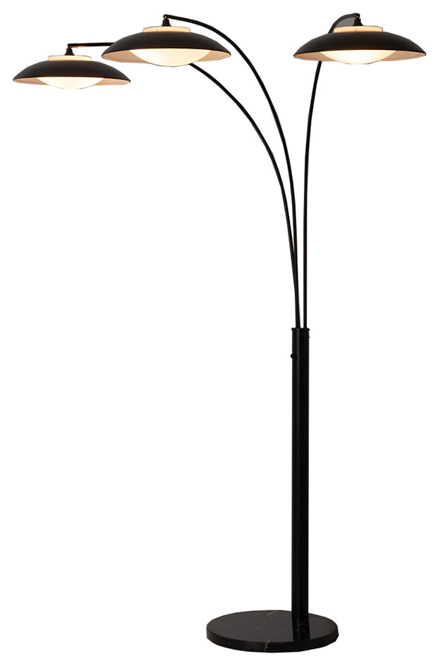 Saucer 3 Light Arc Floor Lamp - Matte Black - Transitional - Floor ...