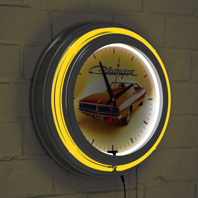 Dodge Chrome Double Rung Neon Clock, 69 Charger - Contemporary - Wall ...