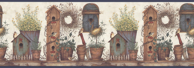 White Pottery Bench Border, Sample - Farmhouse - Wallpaper - by ...