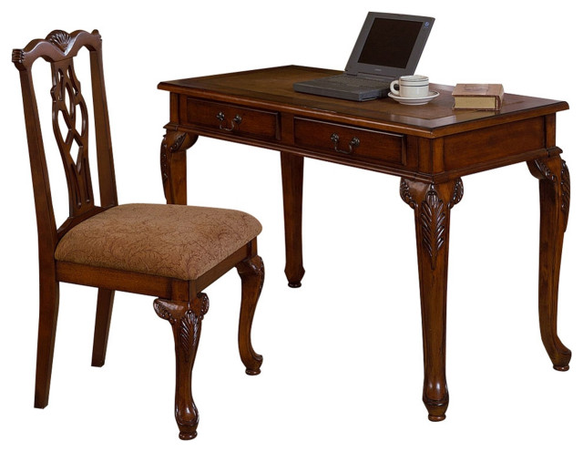 Classic Dark Walnut Office and Home Two Piece Desk Set - Victorian ...
