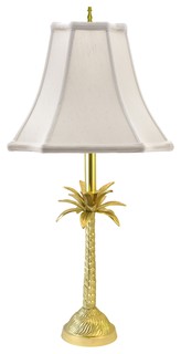 Palm Tree Table Lamp, Polished Brass With Black Shade - Tropical ...