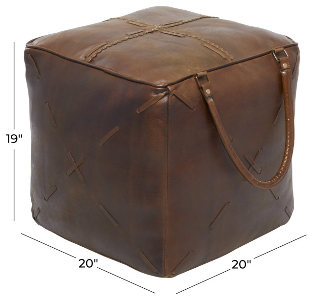 Rustic Pouf, Leather Upholstery With X-Shaped Accents With Arched ...