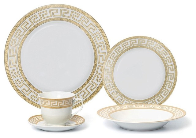 Royalty Porcelain 5pc Dinner Set for 1, 24K Gold, Fine Porcelain (5530G ...