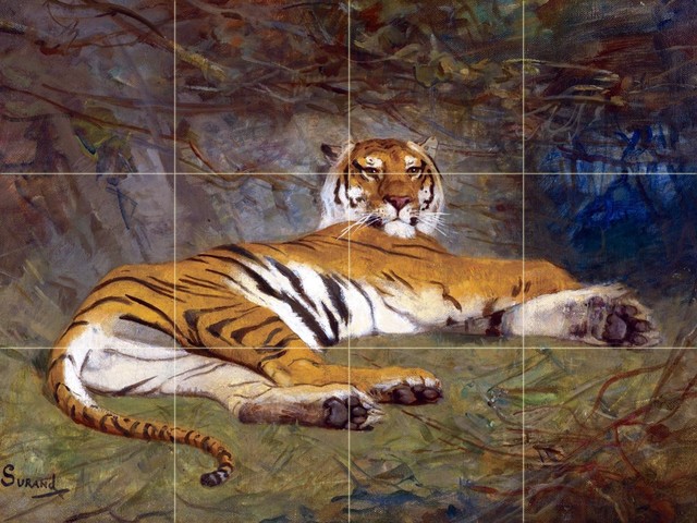Tile Mural, Wall Backsplash The Tiger, Wild Animals, 4.25" Ceramic ...
