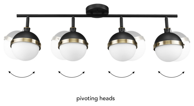 4-Light Matte Black Track Lighting with Frosted Glass Shades ...