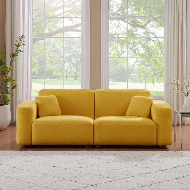 CentaurNoah 83.5" Wide 3 Seater Sofa, Boucle/Linen Upholstery ...