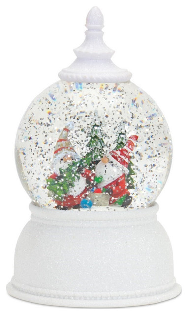 Snow Globe With Gnome and Tree 7.25"H Plastic 6 Hr Timer - Transitional ...