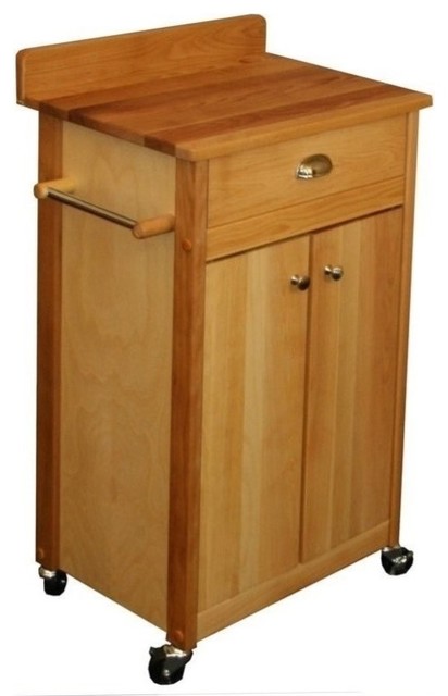 Pemberly Row 24" Transitional Wood Butcher Block Kitchen Cart in Brown ...