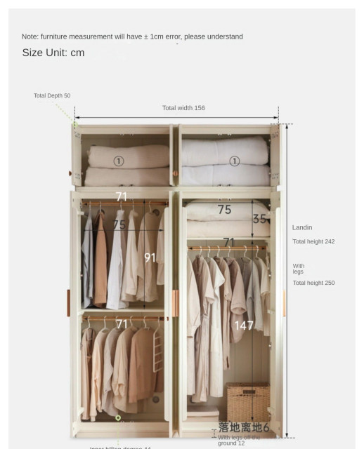 Solid Wood small Wardrobe, White Four-Door Wardrobe With Legs 61.4x19 ...
