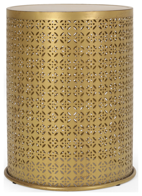 Arrastra Boho Lace Cut Iron Side Table, Gold Brushed Brown ...