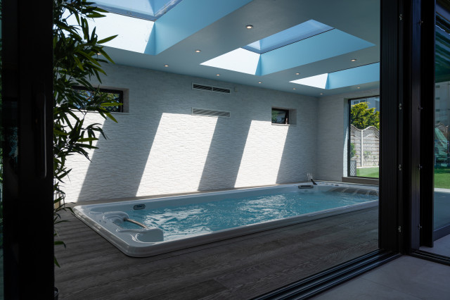Outdoor Kitchen And Swim Spa Project Modern Swimming Pool And Hot Tub Essex By London Essex