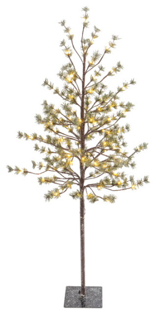 5' Tall Electric Icy Pine Tree With 96 Warm White LED Lights - Holiday ...