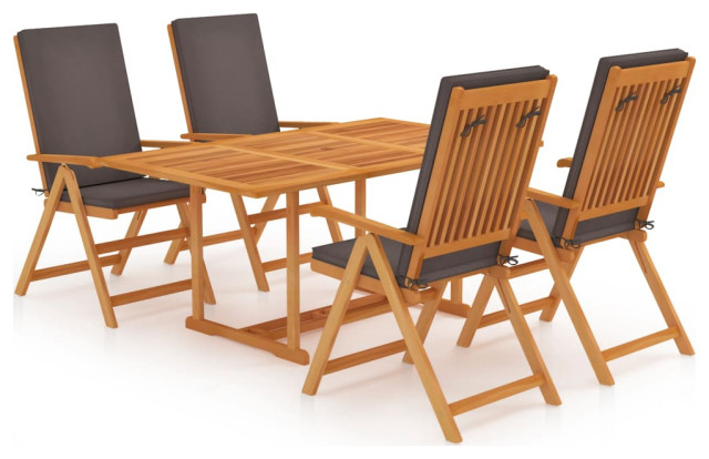 vidaXL Solid Teak Wood Patio Dining Set 5 Piece with Gray Cushions ...