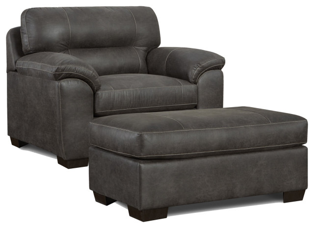 Sequoia Ash Fabric Arm Chair with Ottoman, Contemporary Pillow-Top ...