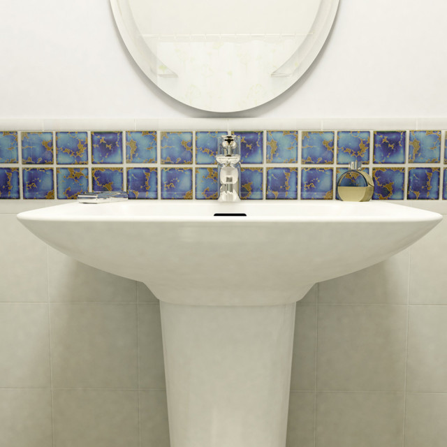 Channel Square Azure Mosaic Floor and Wall Tile, Sample - Contemporary ...