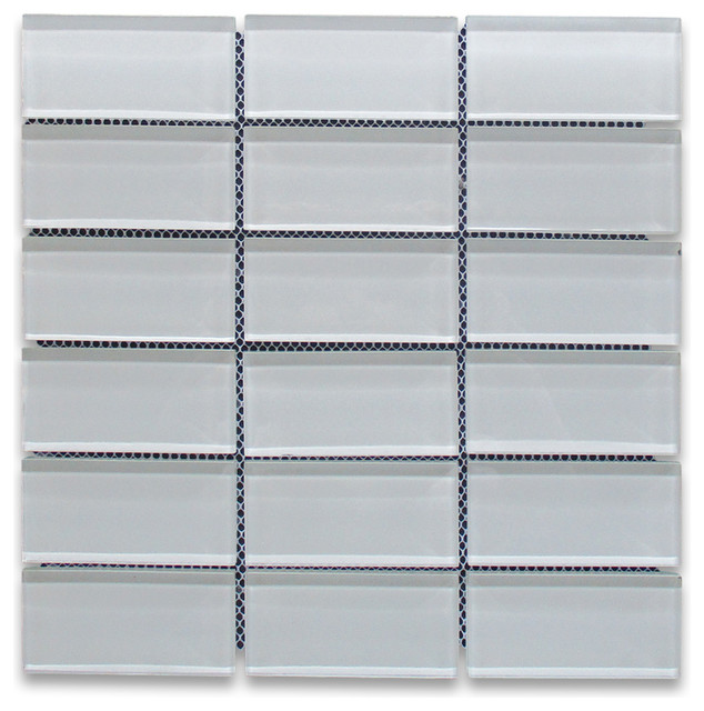 Glass Mosaic Tile White Glass 2x4 Stacked Bathroom Kitchen Backsplash ...