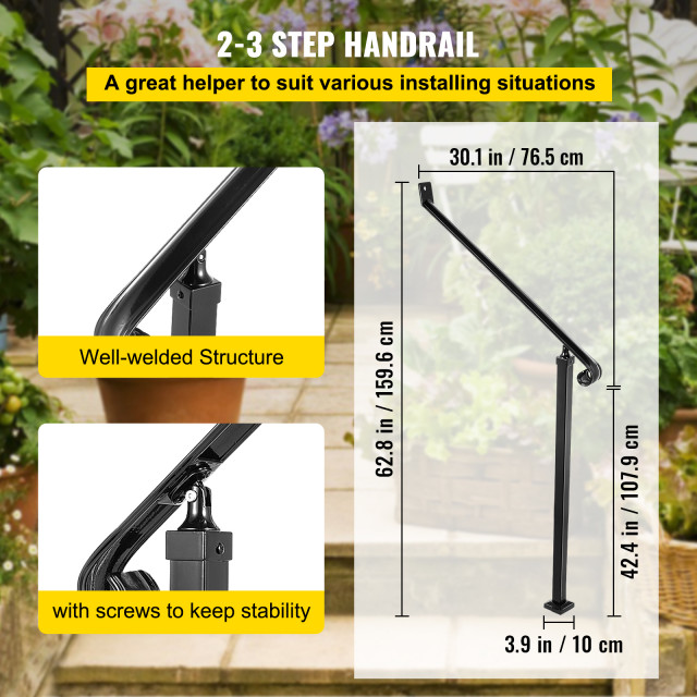 Handrails for Outdoor Steps Wrought Iron Step Railings, Fit 2-3 Steps ...