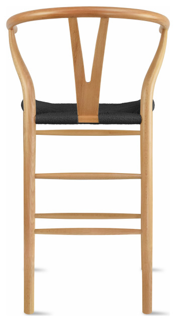 Set of 2 Solid Wood Elbow Counter Stool with Y Back, Woven Black Seat ...