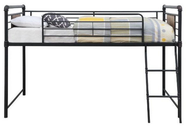 Benzara BM261730 Twin Loft Bed With Tubular Metal Frame and Slide, Dark ...