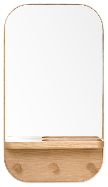 Oak Wooden Wall Storage Mirror | Wireworks Silent - Transitional - Wall ...