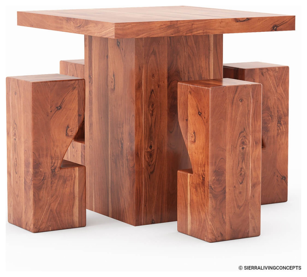 Helena Solid Wood Square Bar Table With Set Of 4 Bar Stools ...
