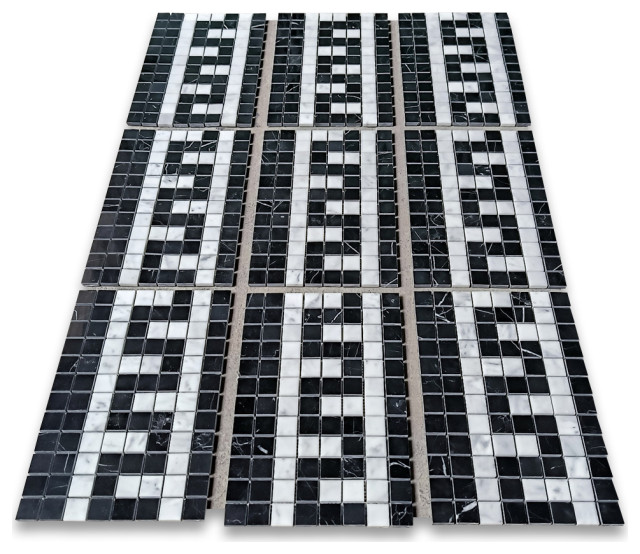 Carrara White Marble Greek Key Mosaic Border Listello Tile Black, 1 ...