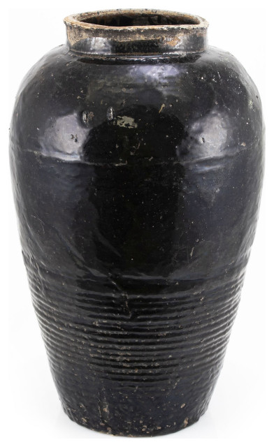 Vintage Black Glazed Wine Jar, Large - Farmhouse - Vases - by William ...