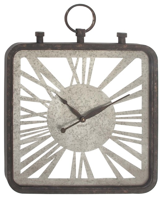 Industrial Wood and Iron Finial Wall Clock, 34", 34" - Farmhouse - Wall ...