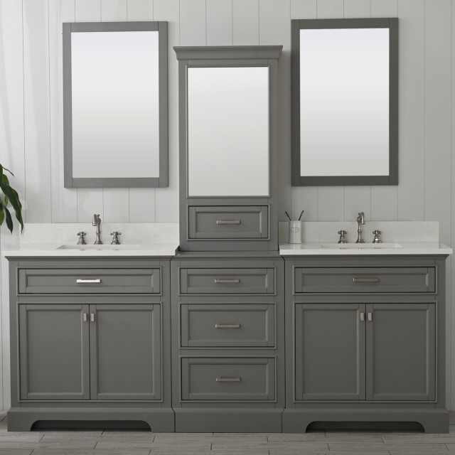 Milano 84 in. W Double Sink Modular Bathroom Vanity in Gray with Quartz ...