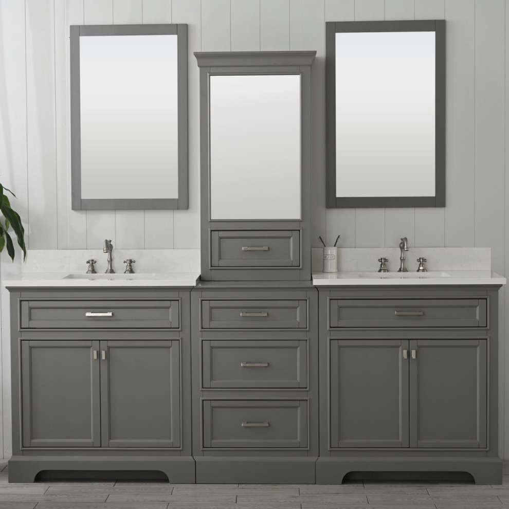 Milano 84 in. W Double Sink Modular Bathroom Vanity in Gray with Quartz ...