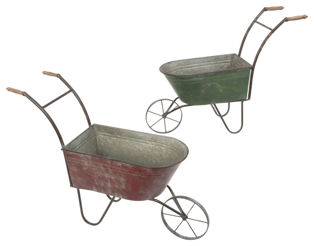 Set of 2, Assorted Metal Antique Wheelbarrows - Planter Hardware And ...