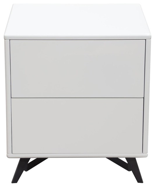 Wooden Two Drawers End Table with Slanted Metal Feet, White and Black ...