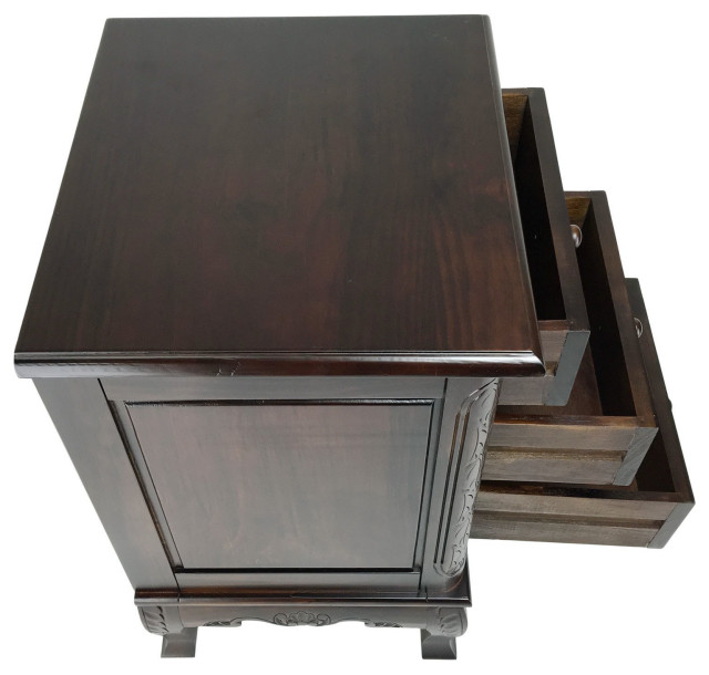 Traditional End Table, Short Queen Anne Legs & Carved Accented Drawers ...