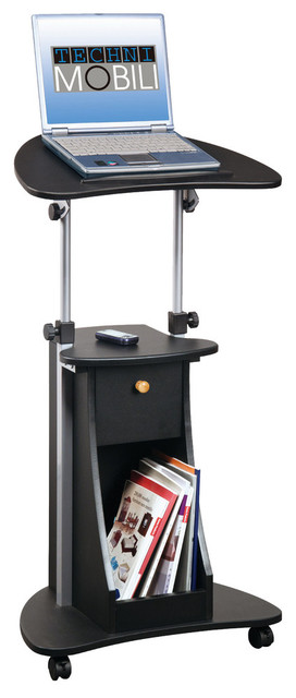 Techni Mobili Rolling Adjustable Laptop Cart With Storage, Black ...