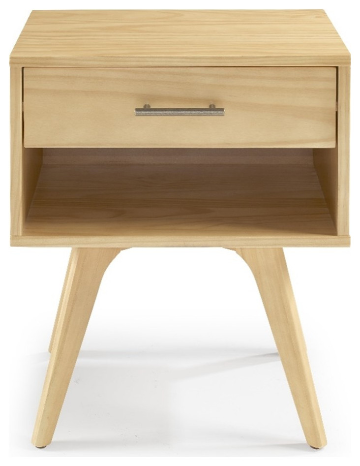 Mid Century Modern One Drawer Nightstand - Oak Finish - Midcentury ...