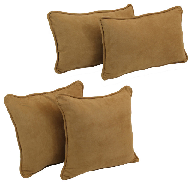Double-Corded Solid Microsuede Throw Pillows With Inserts, Set of 4 ...