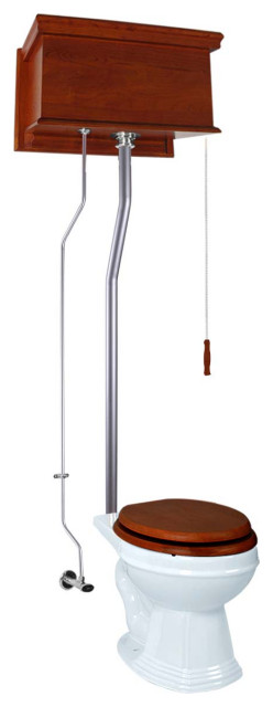 Mahogany Flat High Tank Pull Chain Toilet with White Round Bowl and ...