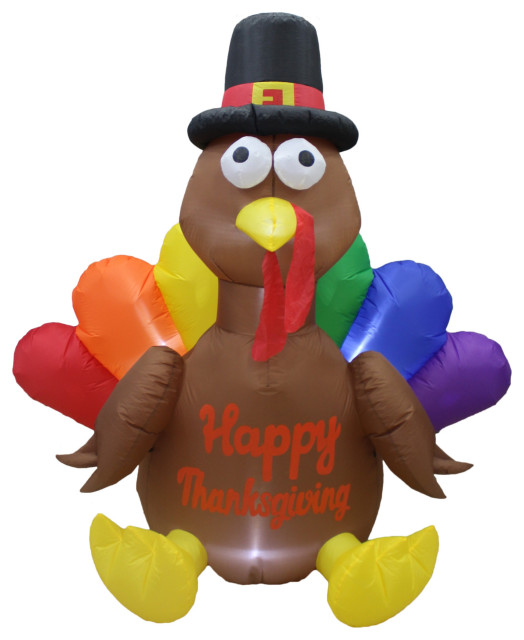 6' Thanksgiving Colorful Turkey Inflatable - Traditional - Outdoor ...