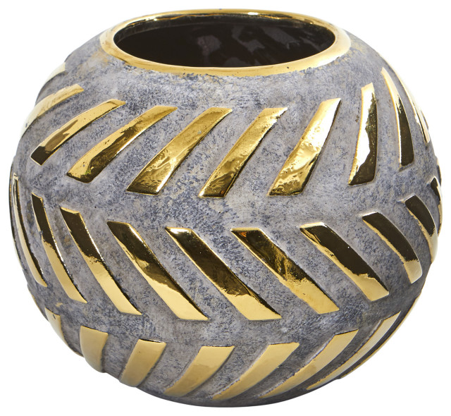 8" Regal Round Stone Vase With Gold Accents - Contemporary - Vases - by ...
