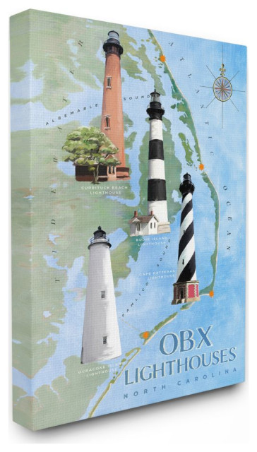 North Carolina Lighthouses Beach Coast Ocean Map, 16"x20", 30x40 ...