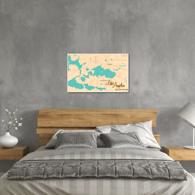 Lakebound Lake Angelus Michigan Map Art Print, 24"x36" - Contemporary ...
