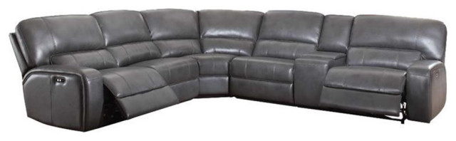 ACME Saul Faux Leather Sectional Sofa with 2 Reclining Seats in Gray ...